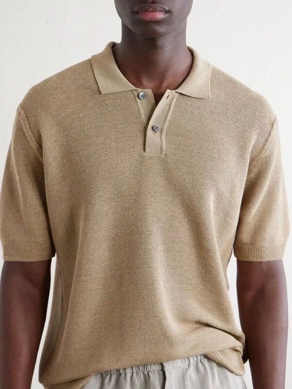 Sunspel Honeycomb-knit Linen And Silk-blend Polo Shirt