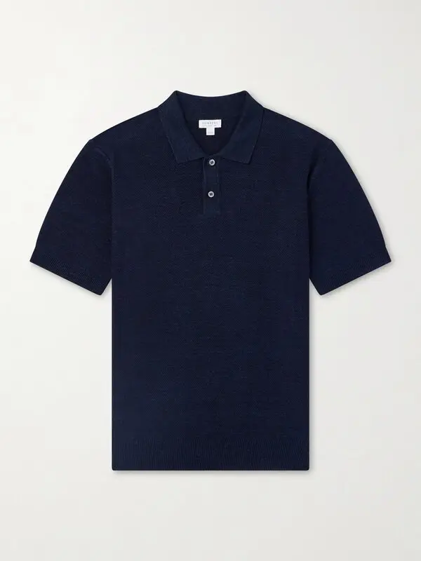 Sunspel Honeycomb-knit Linen And Silk-blend Polo Shirt - Blue