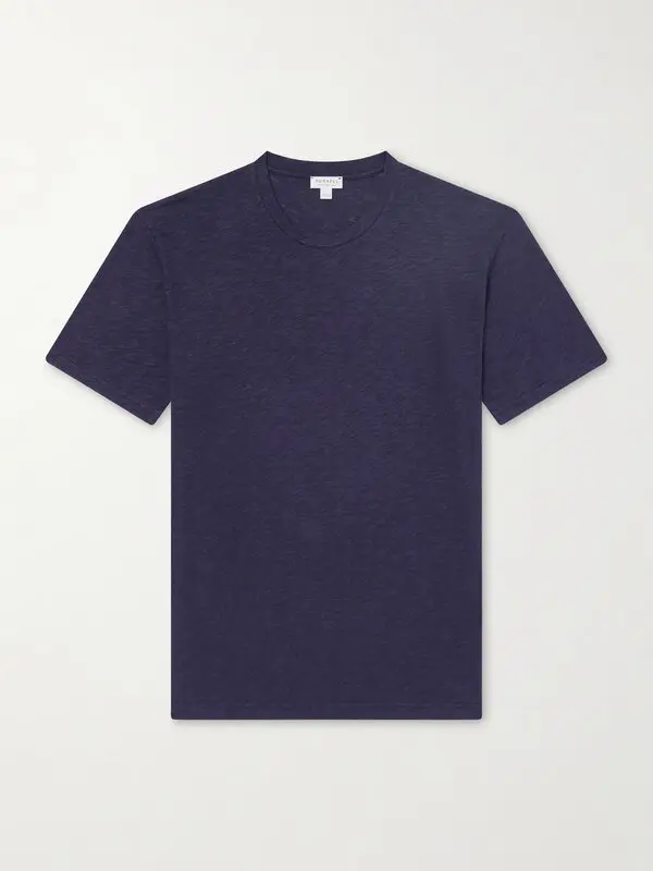Sunspel Cotton And Linen-blend T-shirt - Blue