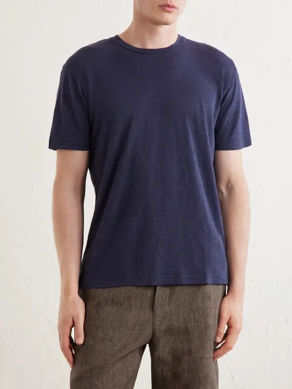 Sunspel Cotton And Linen-blend T-shirt - Blue