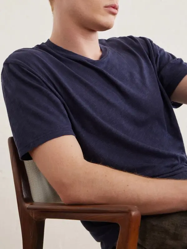 Sunspel Cotton And Linen-blend T-shirt - Blue