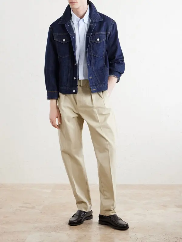 Officine Générale Straight-leg Pleated Cotton-twill Chinos