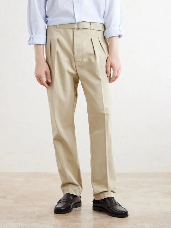 Officine Générale Straight-leg Pleated Cotton-twill Chinos