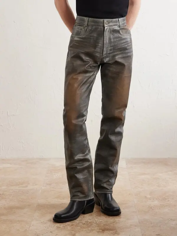 424 Straight-leg Leather Trousers With Metallic Coating
