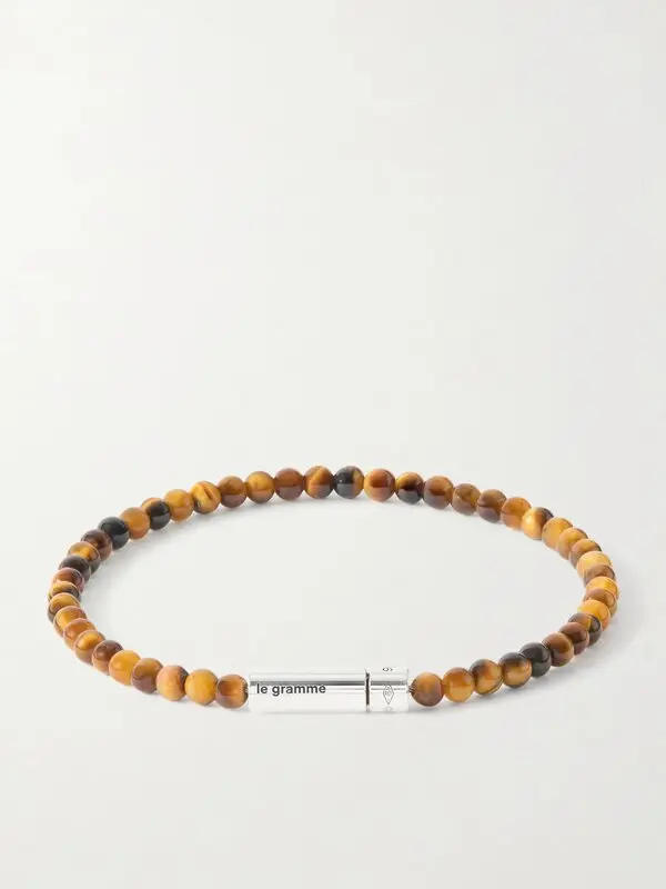 Le Gramme 11g Sterling Silver And Tiger Eye Beaded Bracelet - Brown