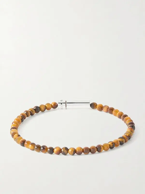 Le Gramme 11g Sterling Silver And Tiger Eye Beaded Bracelet