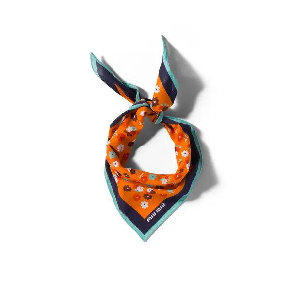 Miu Miu Floral Print Poplin Scarf - Orange/red