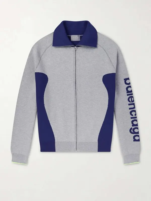 Balenciaga Logo Jacquard Zip-up Sweater - Gray