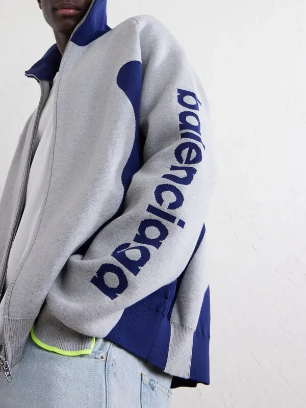 Balenciaga Logo Jacquard Zip-up Sweater