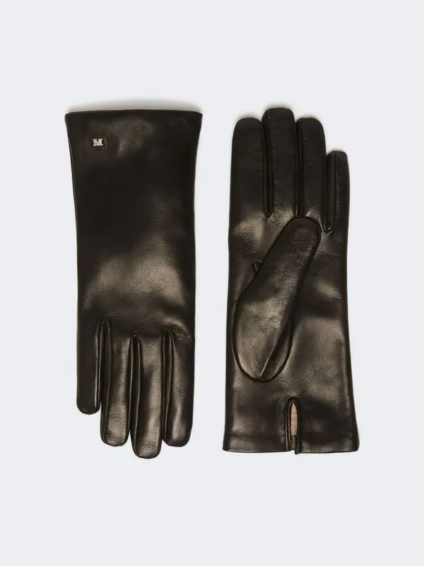 Max Mara Nappa Leather Gloves With Monogram Detail - Black