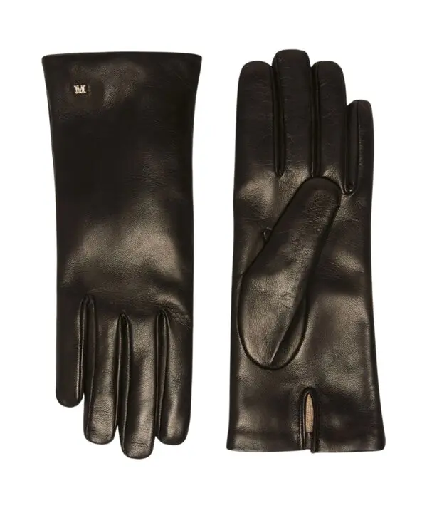 Max Mara Nappa Leather Gloves With Monogram Detail - Black