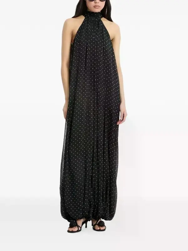 ROTATE BY BIRGER CHRISTENSEN Chiffon Dotted Halterneck Balloon Jumpsuit - Black