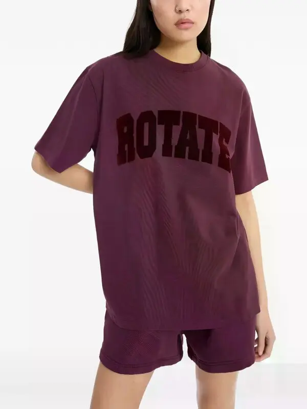 ROTATE BY BIRGER CHRISTENSEN Bordeaux Cotton Crew Neck T-shirt