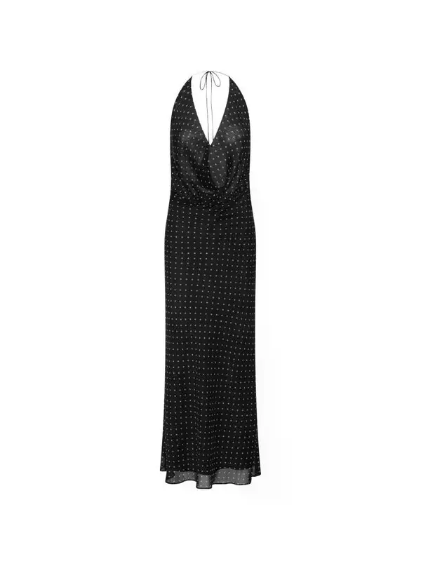 ROTATE BY BIRGER CHRISTENSEN Polka Dot Halterneck Chiffon Dress - Black