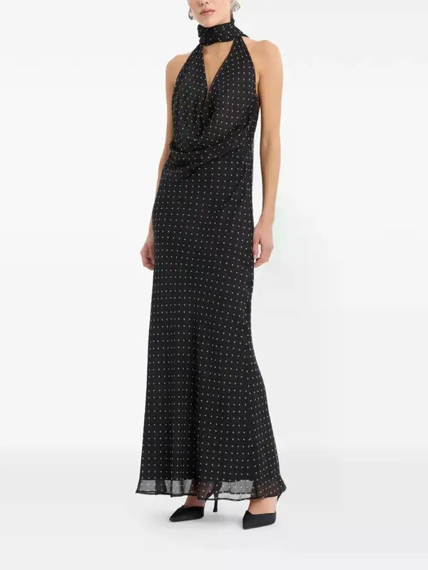 ROTATE BY BIRGER CHRISTENSEN Polka Dot Halterneck Chiffon Dress