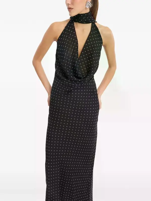 ROTATE BY BIRGER CHRISTENSEN Polka Dot Halterneck Chiffon Dress