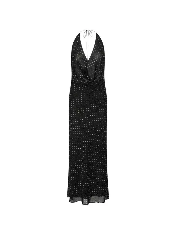 ROTATE BY BIRGER CHRISTENSEN Polka Dot Halterneck Chiffon Dress - Black