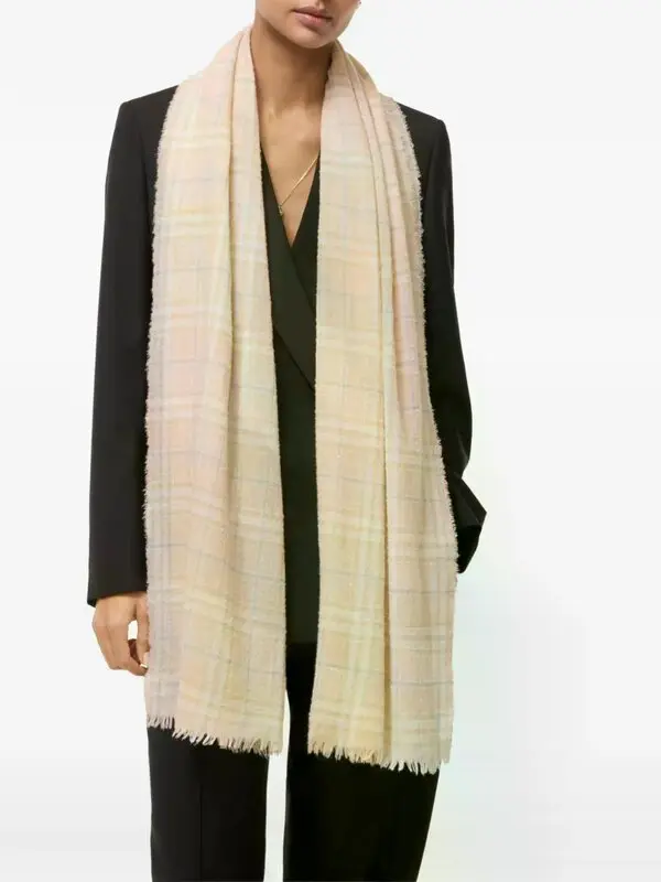 Burberry Wide Embellished Check Wool Silk Blend Scarf - Neutrals