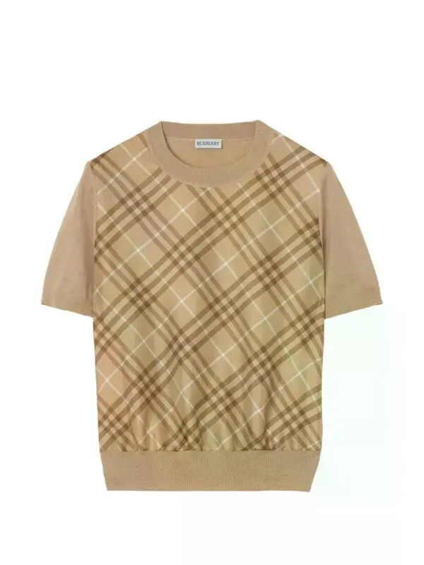 Burberry Check-panel Wool-silk T-shirt - Neutrals