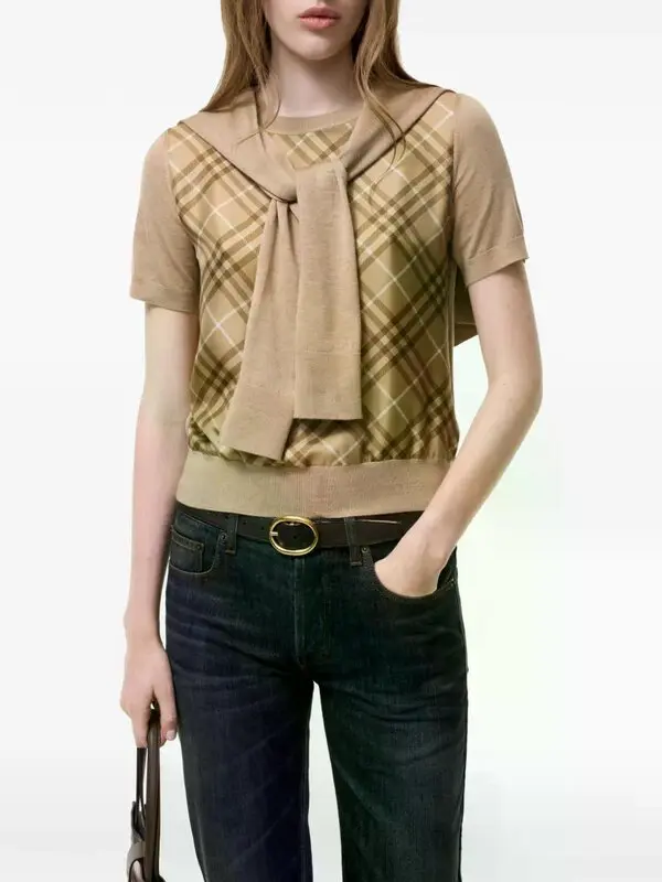Burberry Check-panel Wool-silk T-shirt