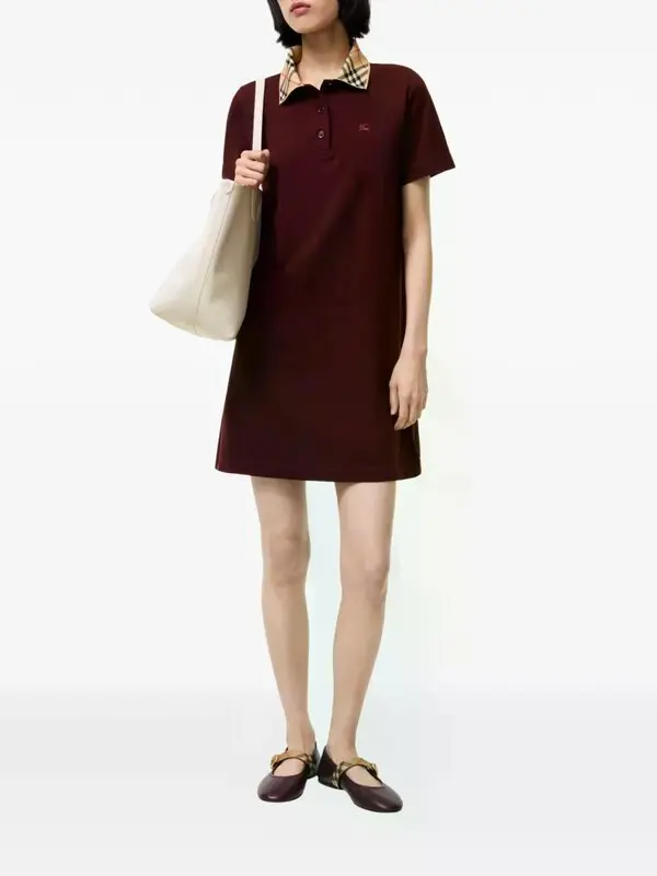 Burberry Check Collar Cotton Polo Shirt Dress - Red