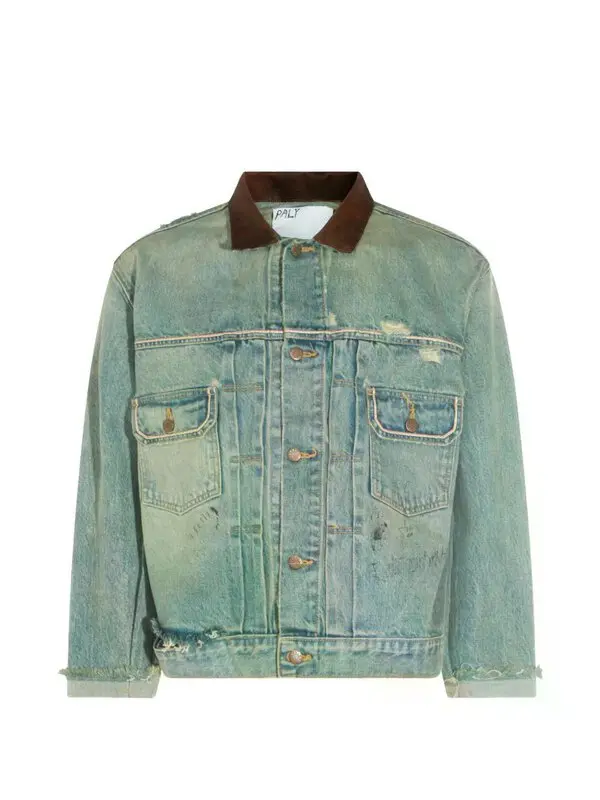 PALY Buffalo 66 Distressed Leather-collar Denim Jacket - Blue