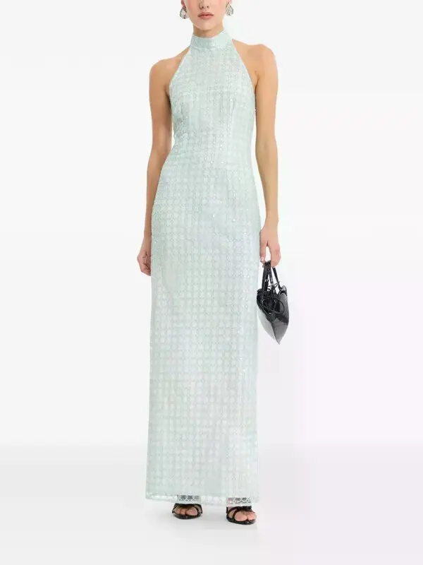ROTATE BY BIRGER CHRISTENSEN Beaded Halterneck Maxi Dress