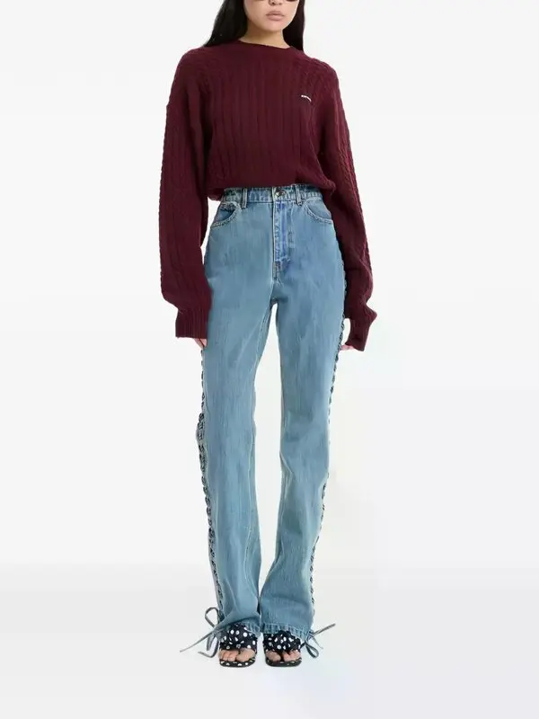 ROTATE BY BIRGER CHRISTENSEN Cable Knit Crew Neck Sweater - Red