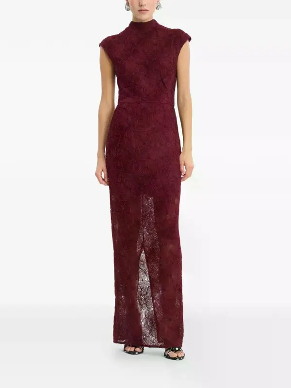 ROTATE BY BIRGER CHRISTENSEN Bordeaux High Neck Sleeveless Maxi Dress - Red