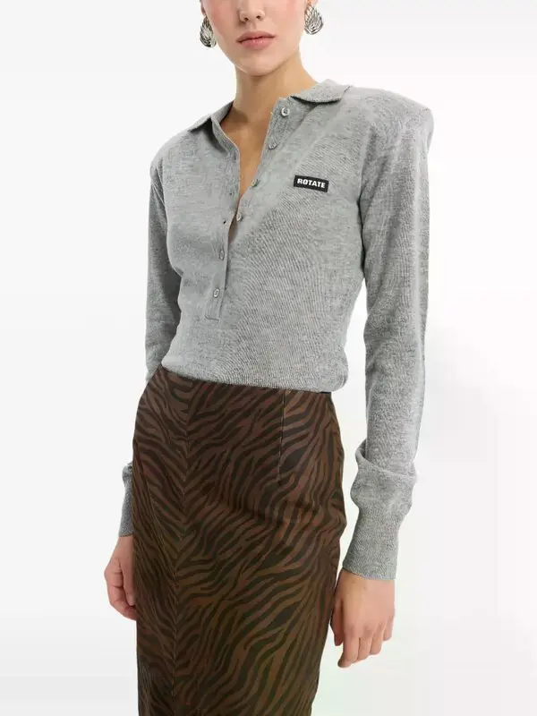 ROTATE BY BIRGER CHRISTENSEN Long-sleeve Polo Top - Grey