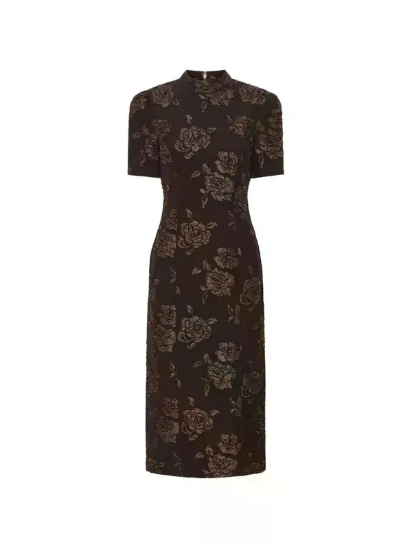 ROTATE BY BIRGER CHRISTENSEN Floral Jacquard Midi Dress - Brown