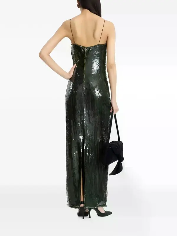 ROTATE BY BIRGER CHRISTENSEN Sequin-embellished Spaghetti Strap Maxi Dress - Green