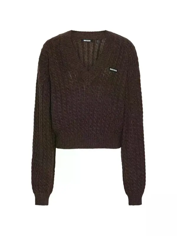 ROTATE BY BIRGER CHRISTENSEN Cable V-neck Sweater - Brown