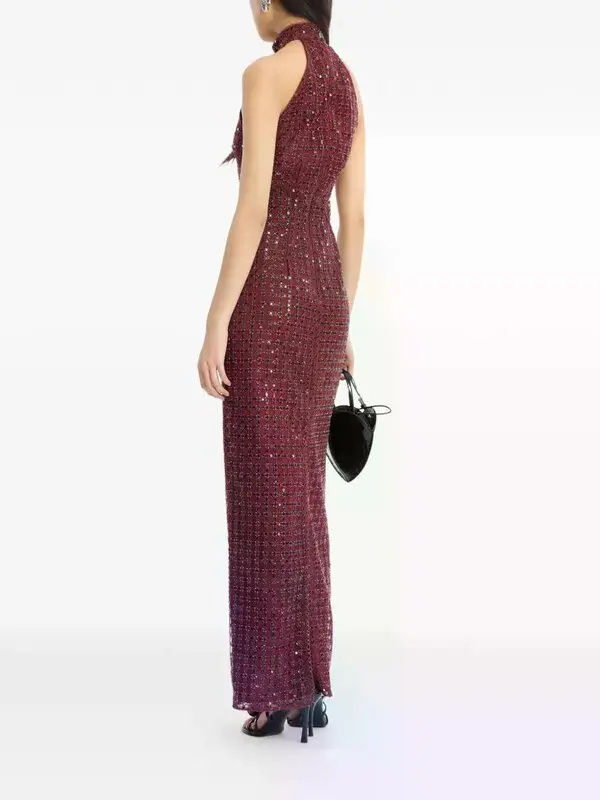 ROTATE BY BIRGER CHRISTENSEN Wine Beaded Maxi Dress