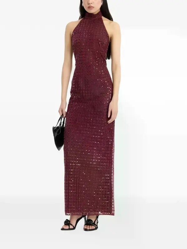 ROTATE BY BIRGER CHRISTENSEN Beaded Halterneck Maxi Dress - Red