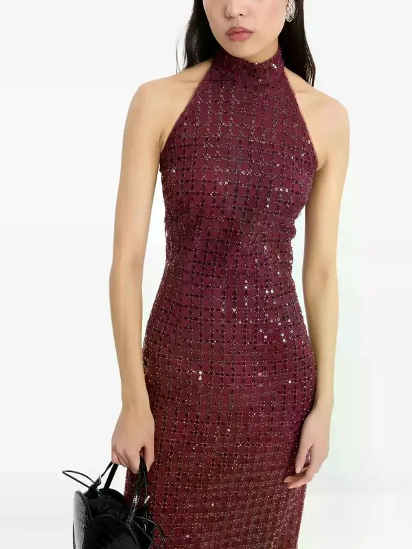 ROTATE BY BIRGER CHRISTENSEN Beaded Halterneck Maxi Dress - Red