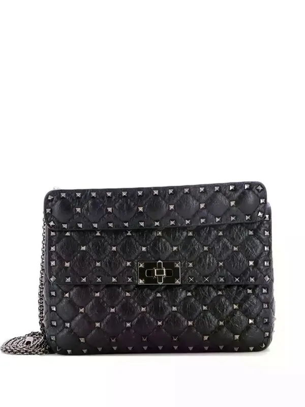 Valentino Garavani Rockstud Spike Flap Bag Quilted Leather Medium Crossbody Bag - Black