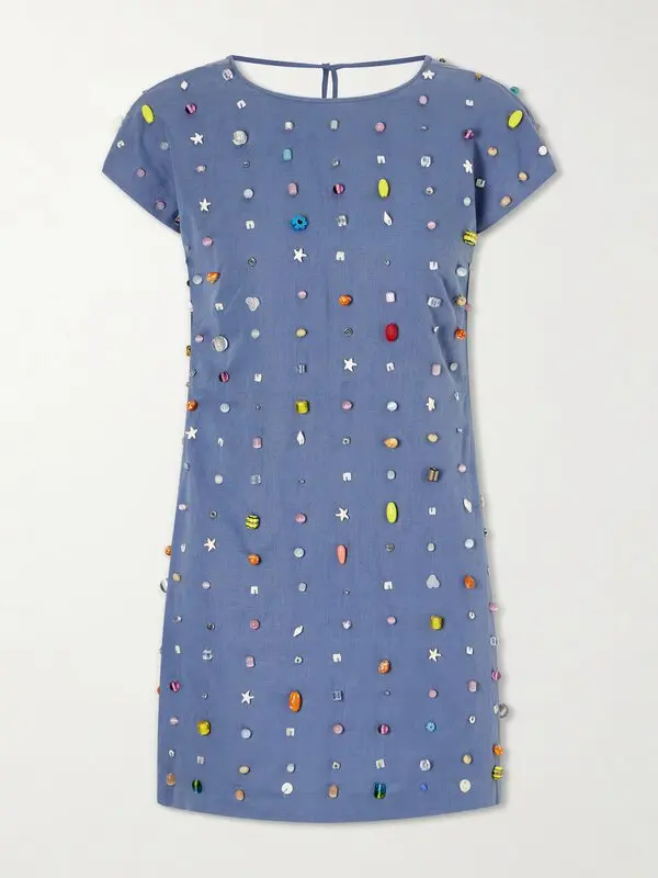 Bernadette Anne Appliquéd Cotton And Linen-blend Mini Dress