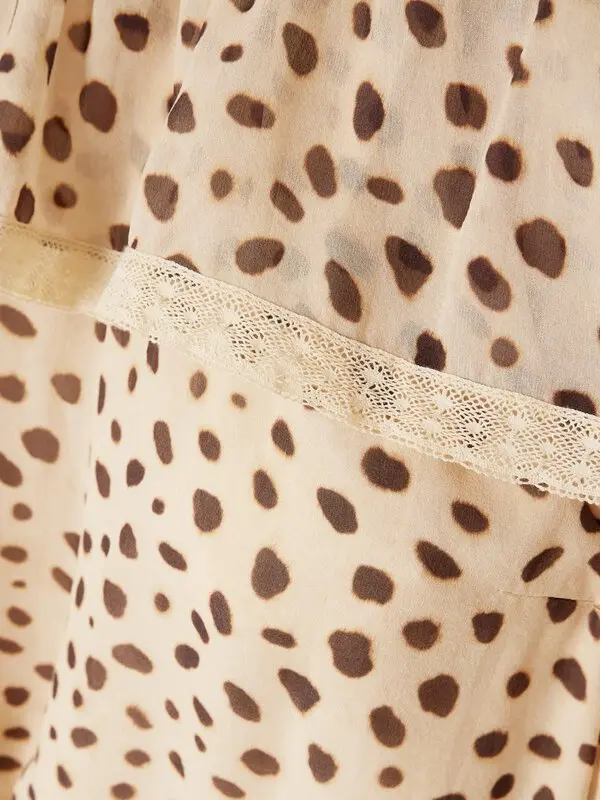 Posse Priscilla Off-the-shoulder Cheetah Print Silk Georgette Blouse With Lace Trim - Brown
