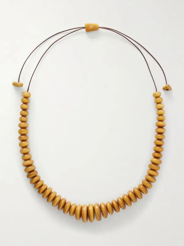 HUNTING SEASON The Loop Beaded Tagua And Leather Necklace - Brown