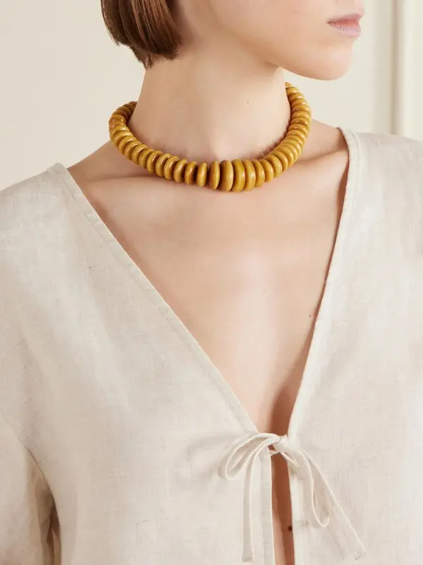 HUNTING SEASON The Loop Beaded Tagua And Leather Necklace
