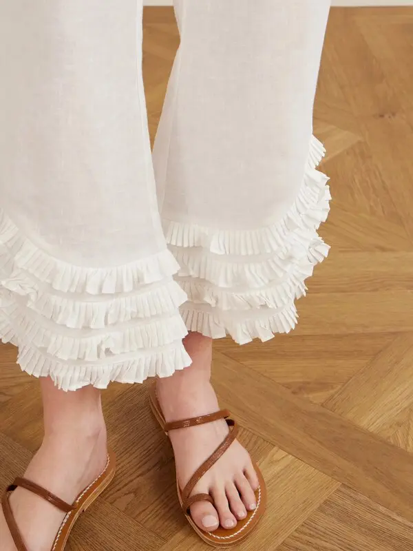 Posse Florence Ruffled Linen Pants - White