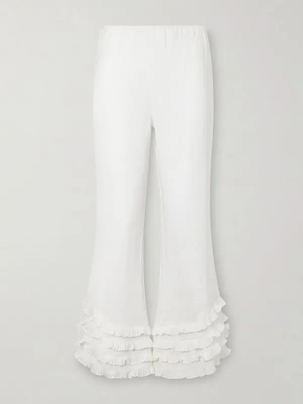 Posse Florence Ruffled Linen Pants - White