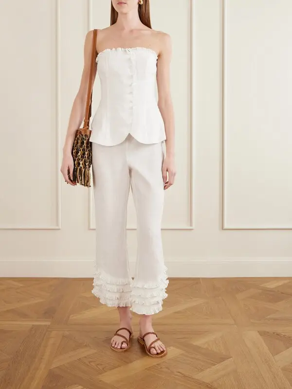 Posse Florence Ruffled Linen Pants - White