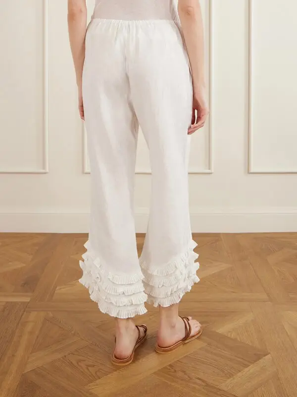 Posse Florence Ruffled Linen Pants - White