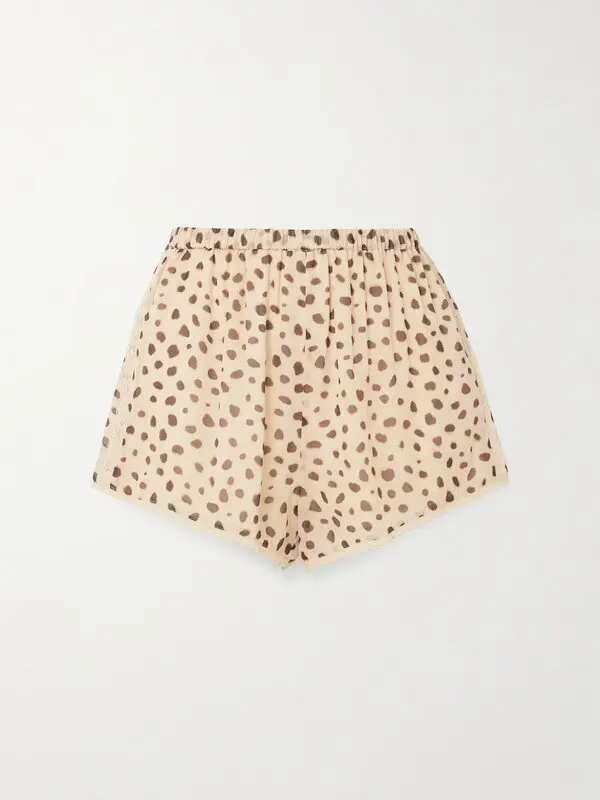 Posse Priscilla Lace-trimmed Cheetah-print Silk Georgette Shorts - Brown