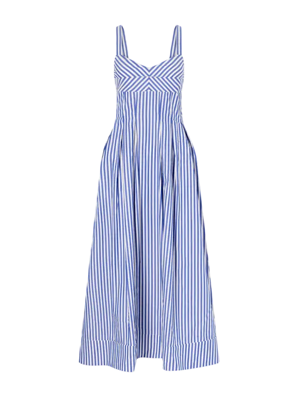 LA LIGNE Madeline Pleated Striped Cotton-poplin Maxi Dress - Blue