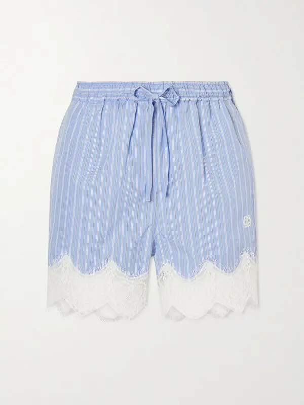 Simkhai Emmie Striped Lace Cotton Shorts - Blue