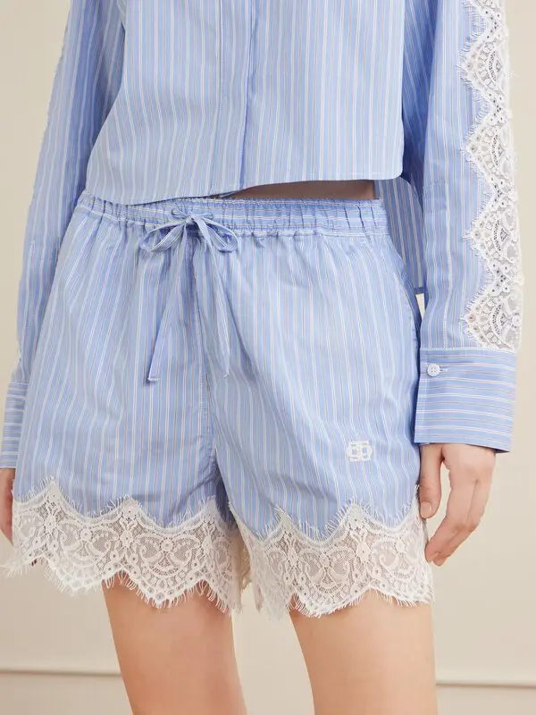 Simkhai Emmie Striped Lace Cotton Shorts - Blue