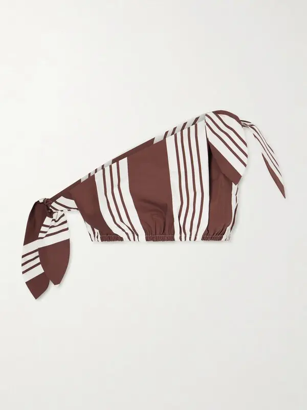 Posse Rosie One-shoulder Striped Cotton-poplin Cropped Top - Brown
